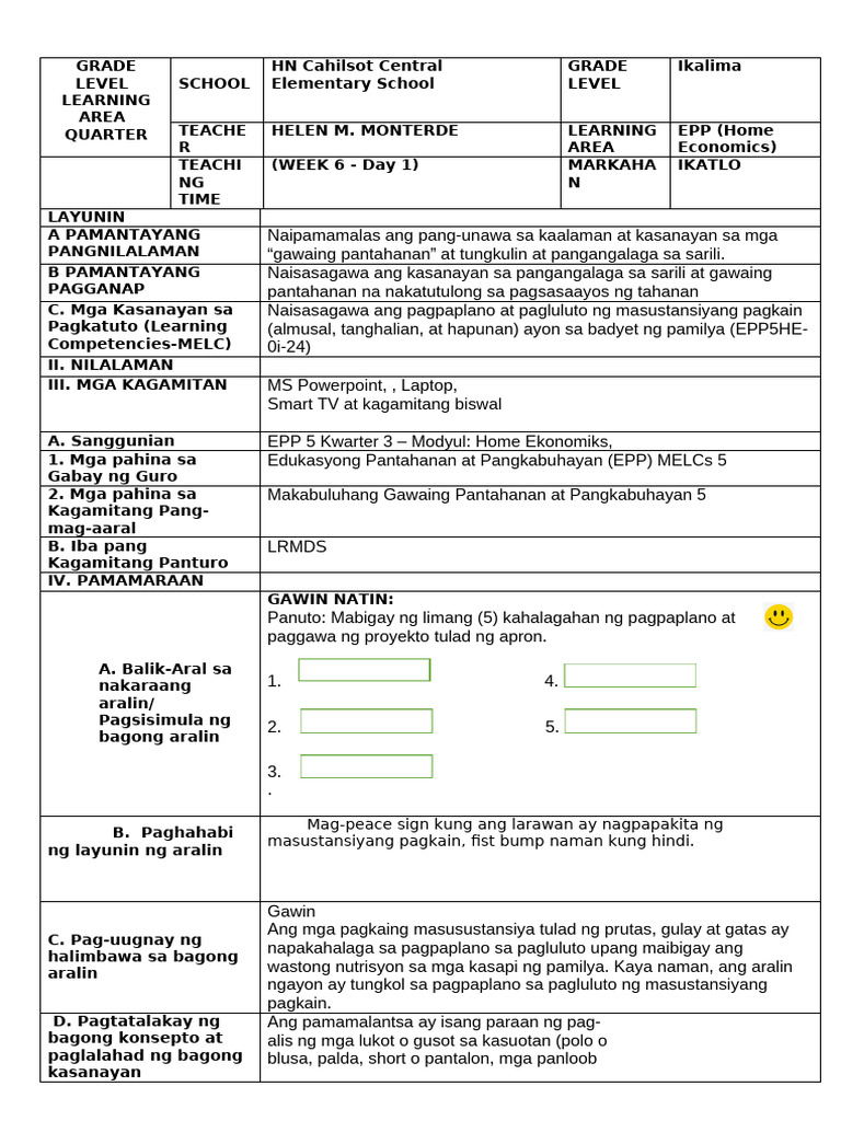 3RD COT DLP EPP HOME ECONOMICS 2024 (AutoRecovered) | PDF