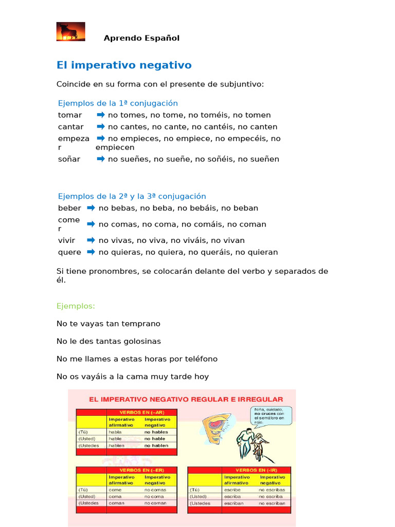 Ejercicios De Imperativo Negativo Pdf