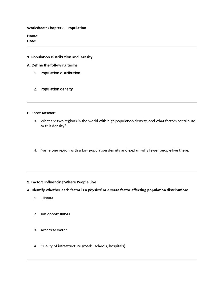 Chapter 3 - Population - Worksheet | PDF