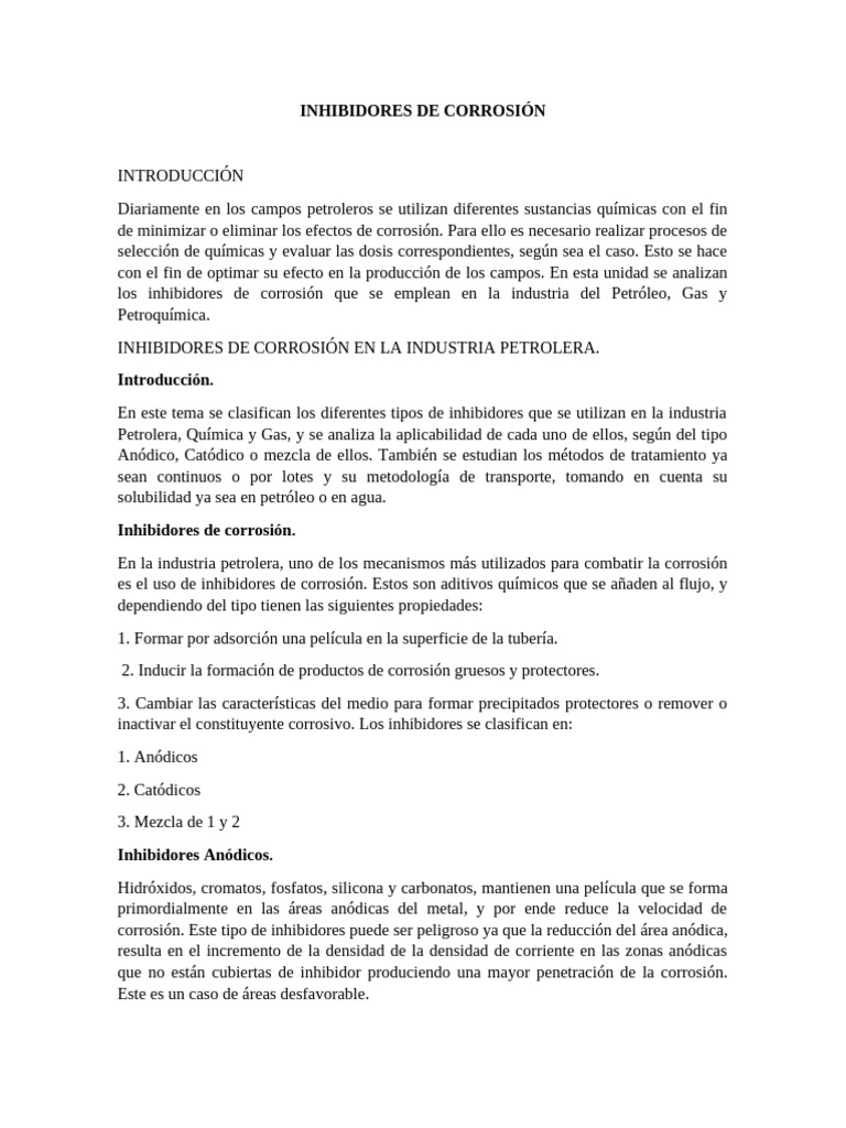 Inhibidores de Corrosión | PDF | Corrosión | Sustancias químicas