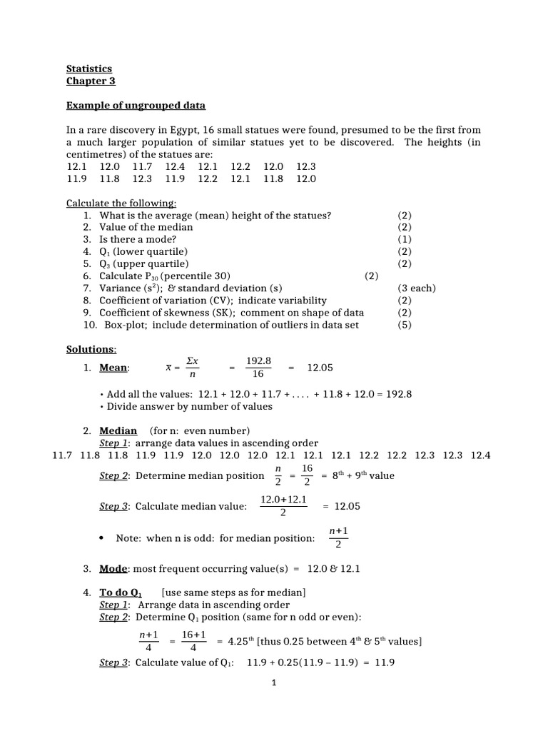 Chapter3 - Notes and Exercises | PDF | Median | Skewness