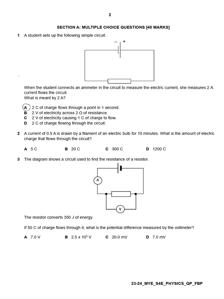 23-24 Mye S4e Phy QP FBP | PDF | Atoms | Electric Motor