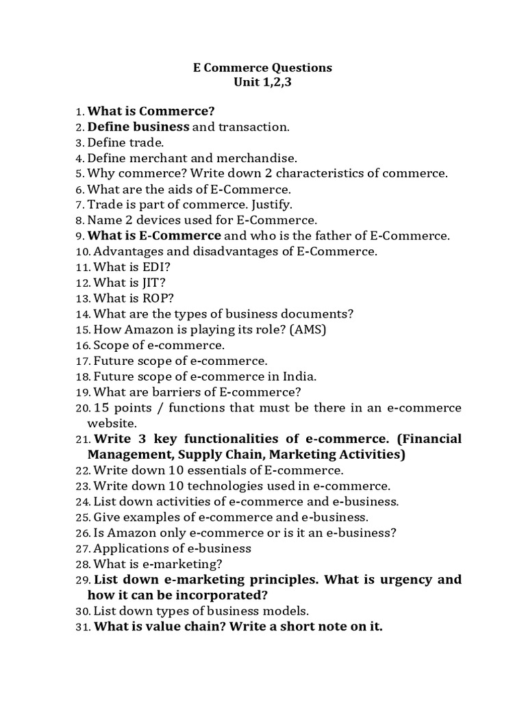 QB E Commerce Unit 1,2,3 2025 | PDF | E Commerce | Electronic Business