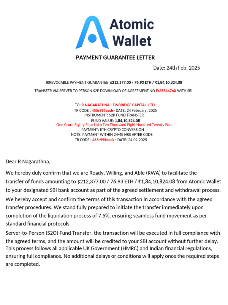 Payment Guarantee Letter for Fund Transfer | PDF