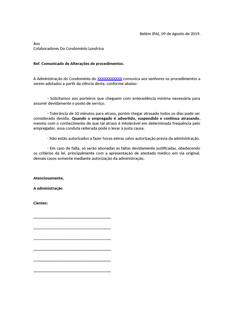 Comunicado sobre Procedimentos Internos | PDF