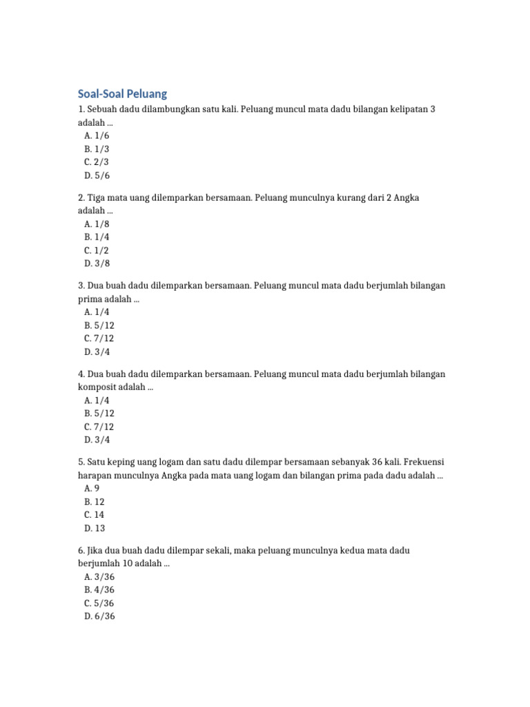 Soal Peluang Dadu dan Koin | PDF