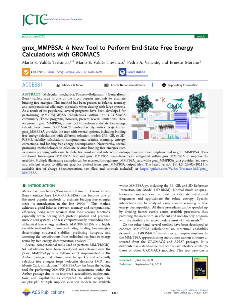 Valdés Tresanco Et Al 2021 GMX Mmpbsa A New Tool To Perform End State ...