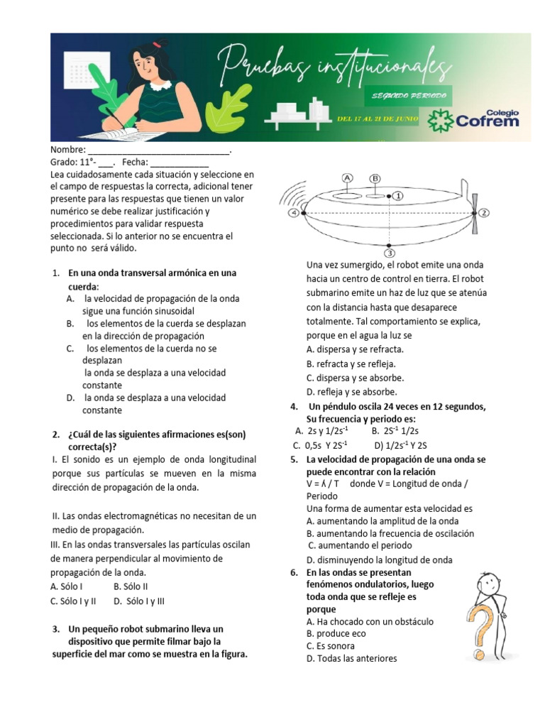 prueba intitucional grado 11 3P (2) | PDF | Olas | Óptica