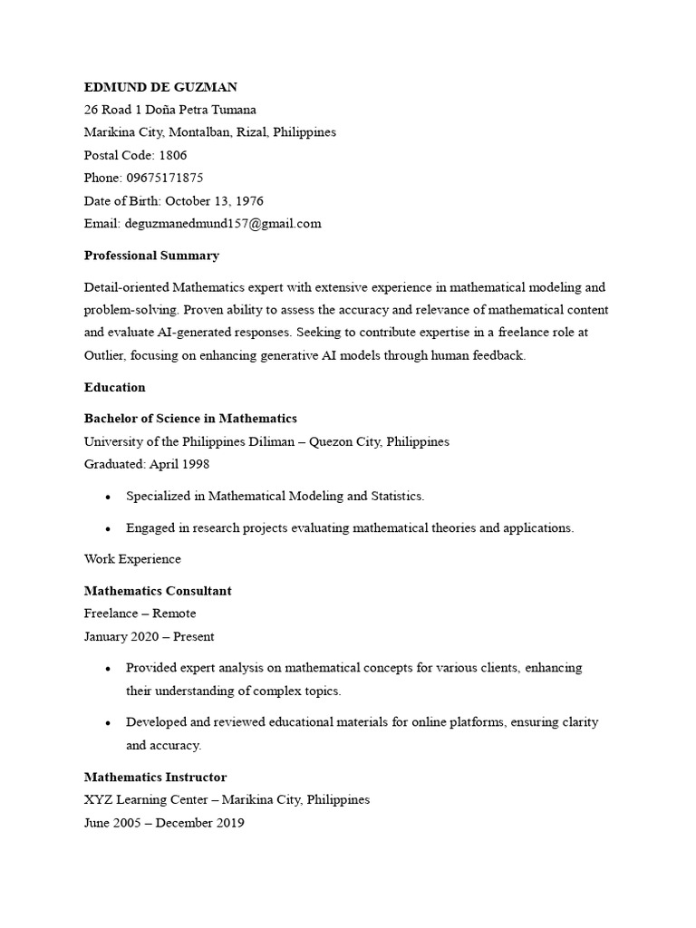 Edmund De Guzman: Math Expert Profile | PDF