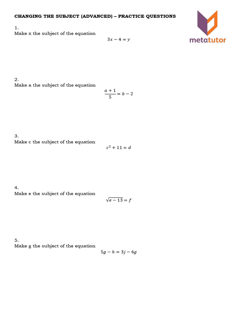 Changing The Subject Advanced 1 7 | PDF | Equations | Mathematical Objects