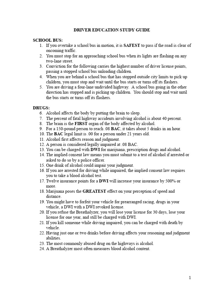 DRIVER-EDUCATION-STUDY-GUIDE - Doc# - Text Highway Accidents Occur Most ...