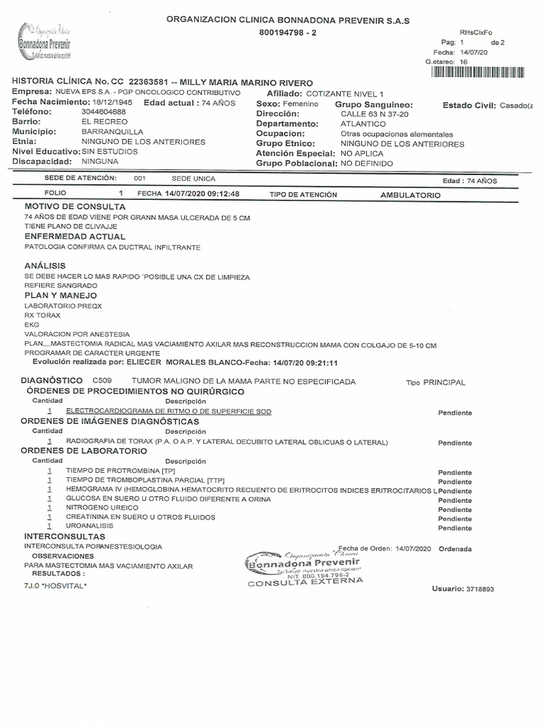 Orden de Operacion Milly Maria Marino | PDF