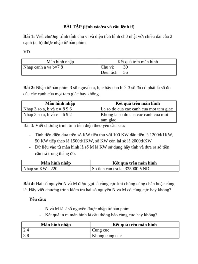 Bai Tap C Lenh Vao Ra Cau Lenh If | PDF