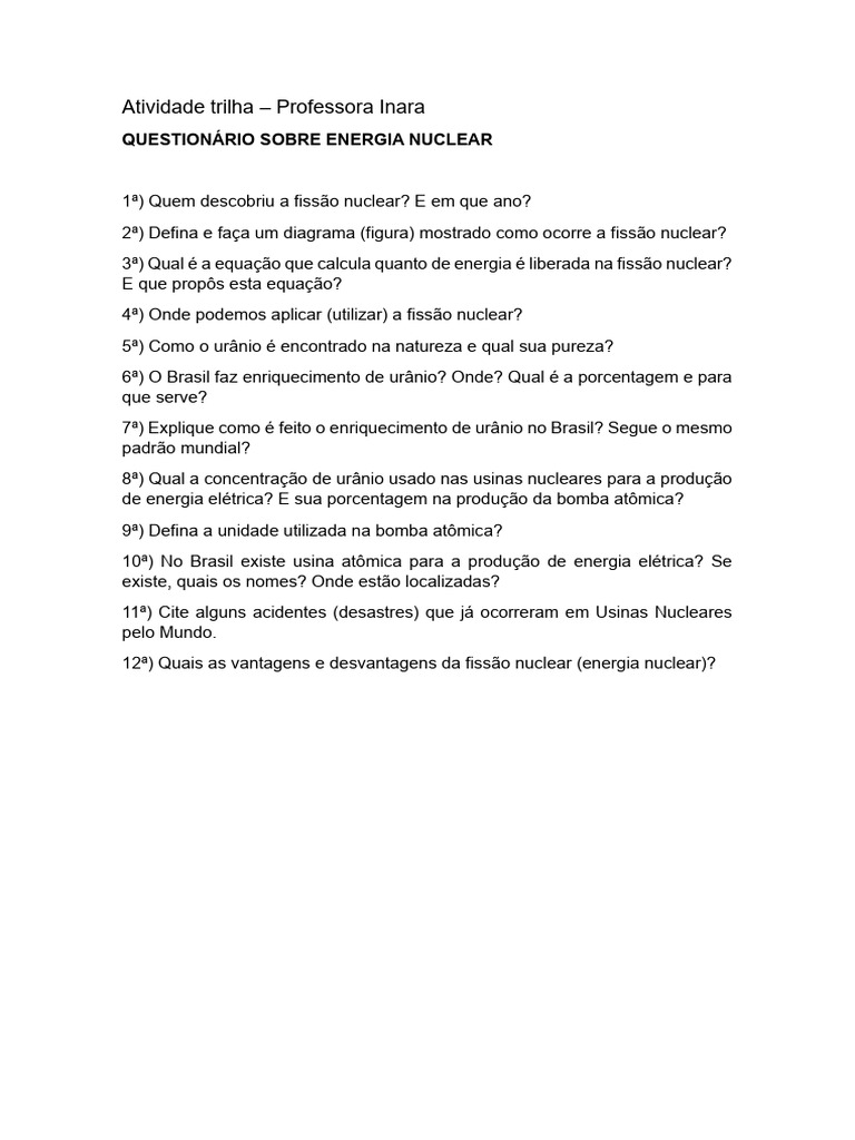Atividade Trilha Nuclear | PDF