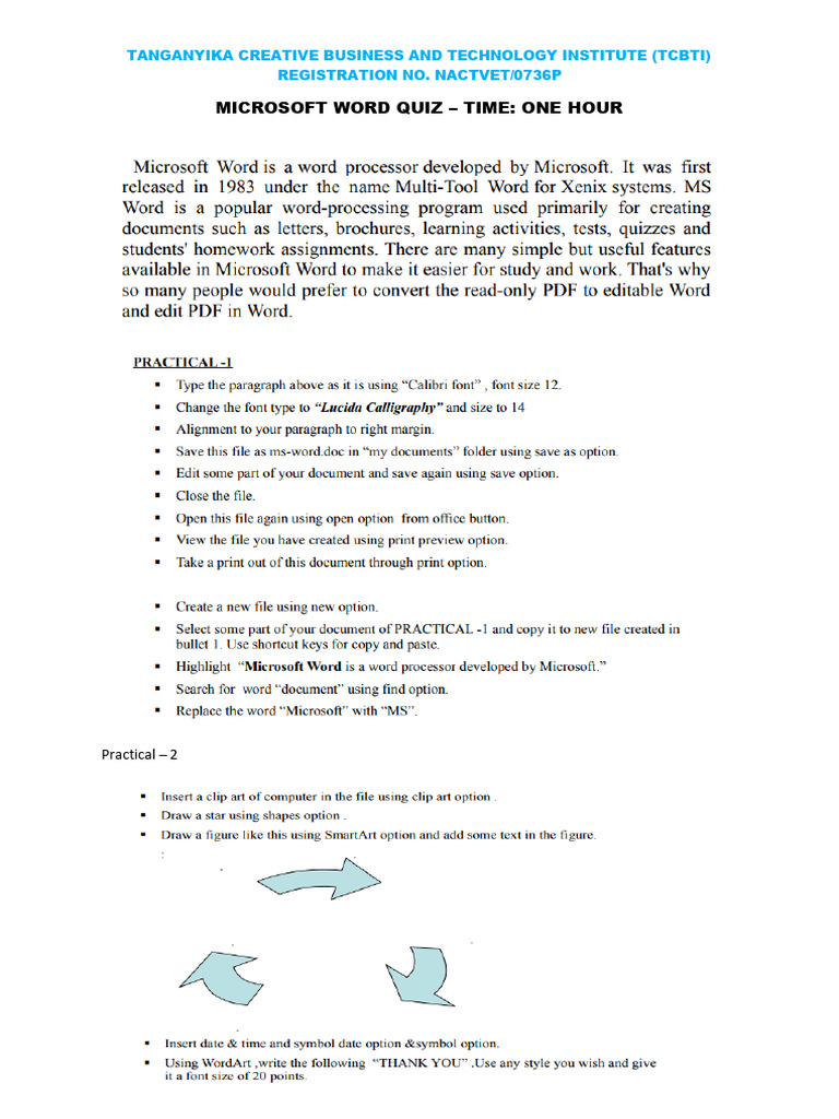 MICROSOFT WORD QUIZ | PDF