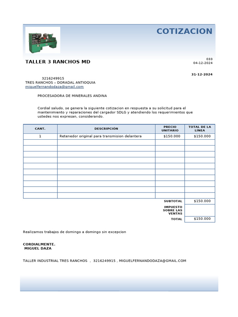 Cotizacion Pma 2 | PDF
