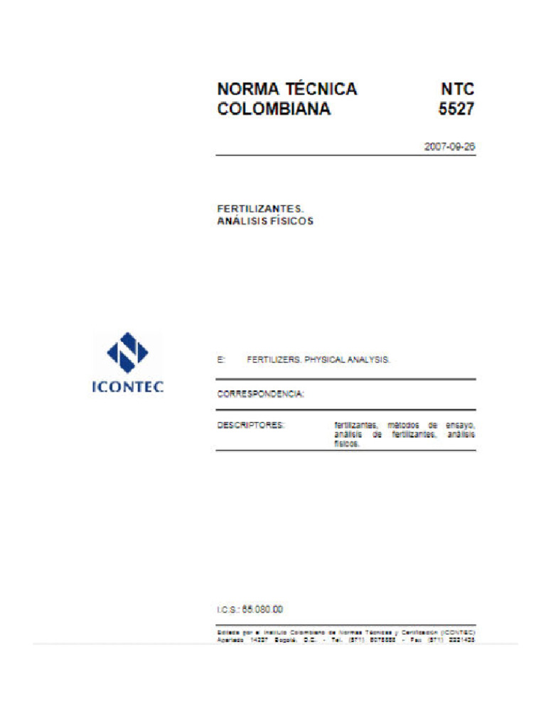 NTC 5527. Fertilizantes. Analisis Fisicos | PDF