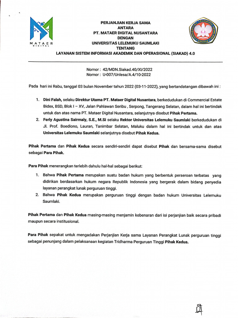Mou Unlesa Dengan Mataer Digital | PDF