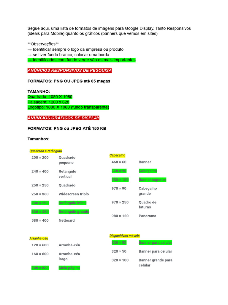 GUIA DE FORMATOS - GOOGLE DISPLAY | PDF
