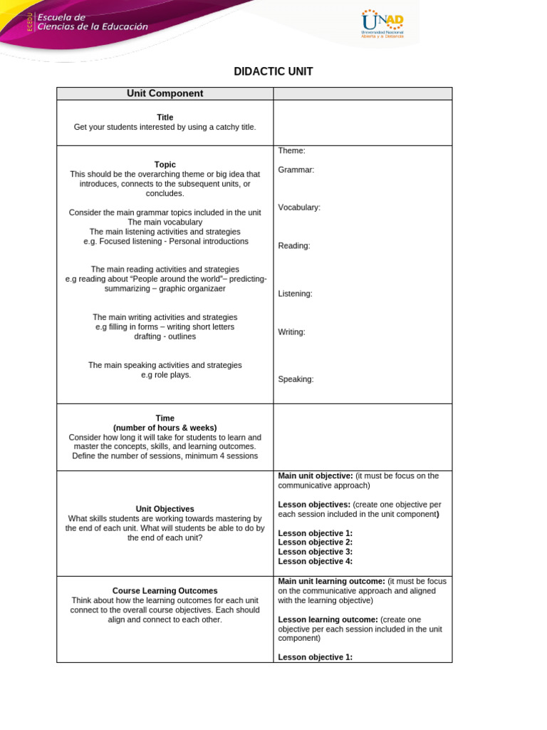 Anexo 2. Format - Didactic Unit | PDF | Educational Assessment | Lesson ...