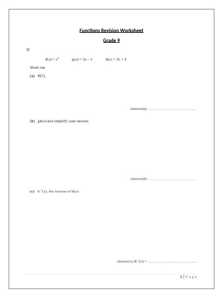 Functions Revision WS | PDF