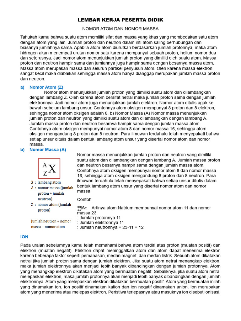 LKPD NOMOR ATOM DAN NOMOR MASSA | PDF
