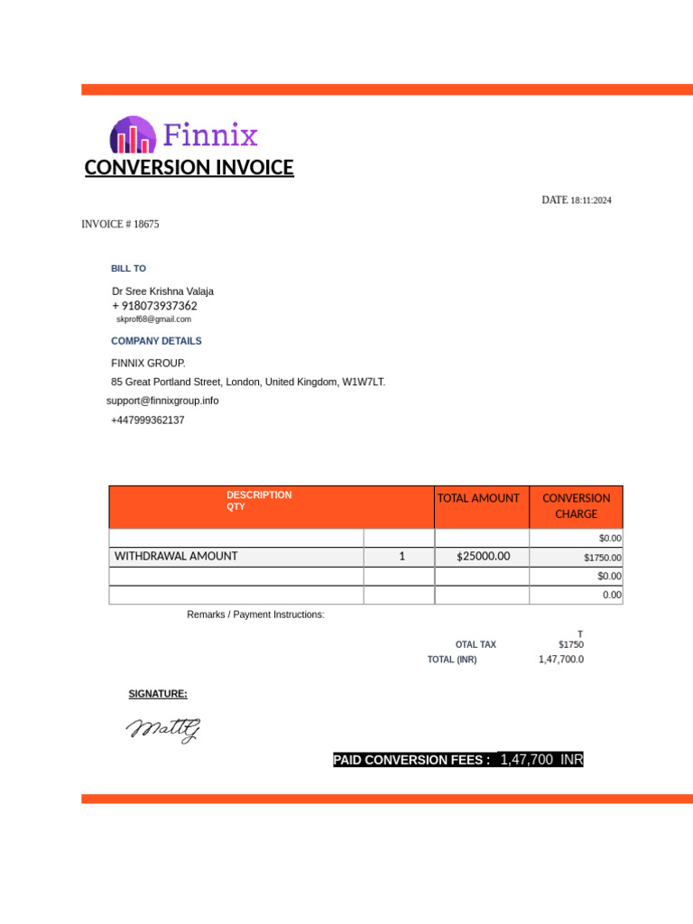 Conversion Invoice for Dr. Sree Krishna | PDF