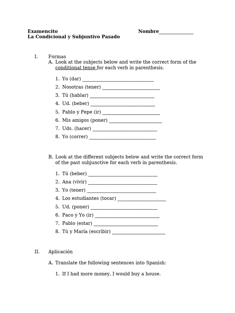 Conditional and Past Subjunctive Practice | PDF