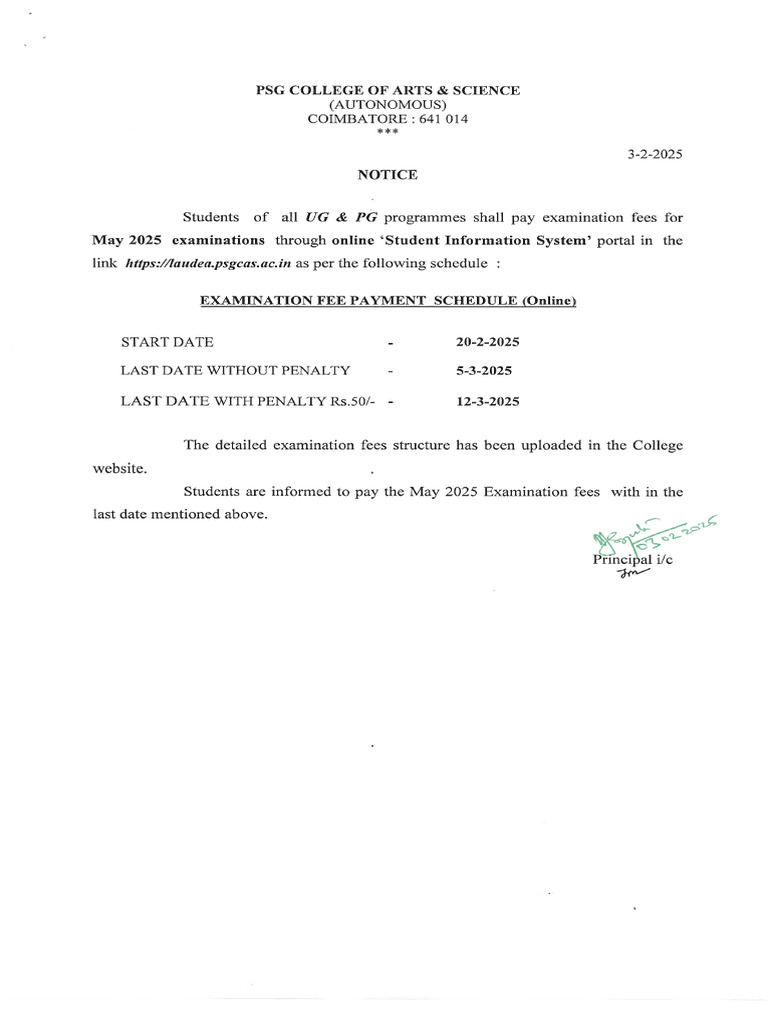 Circular - Exam Fees Collection May 2025 (Website) | PDF