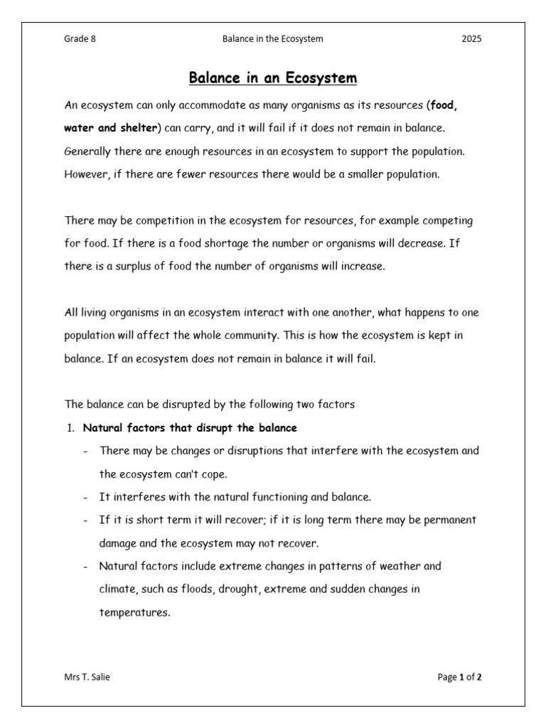 Balance in An Ecosystemdocx | PDF | Ecosystem | Water