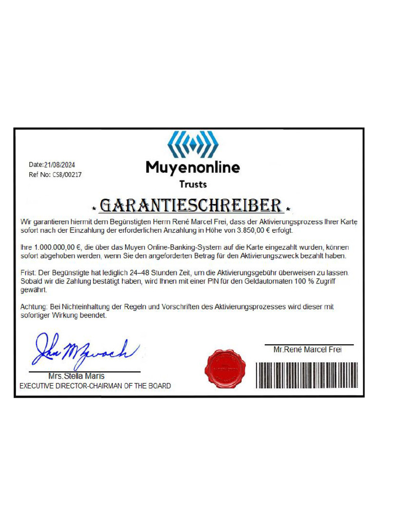 Muyen Bank Guarantee (René Marcel Frei) | PDF