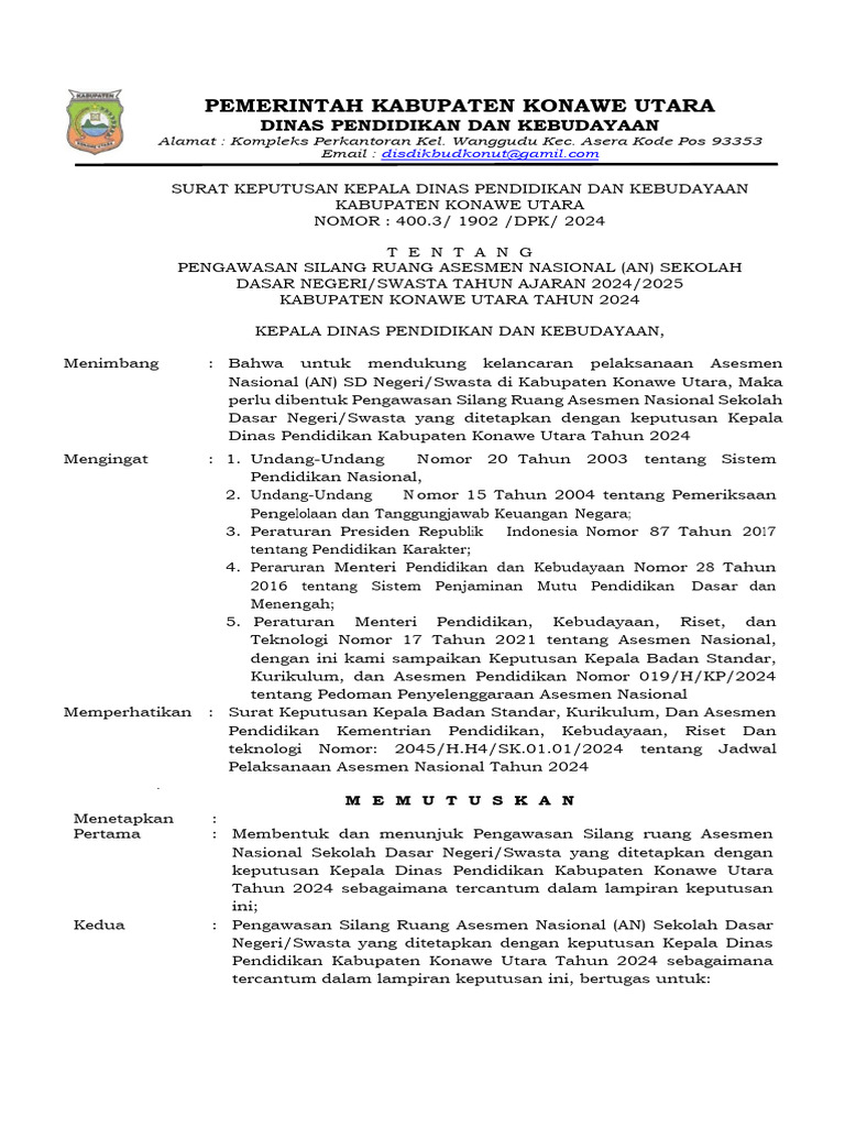 SK - Pengawas - Silang - An - Sd. - 2024 - Perbaikan (Ir) | PDF