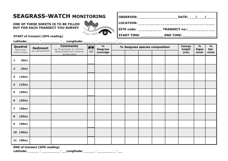 Seagrass Monitoring Transect Sheet | PDF