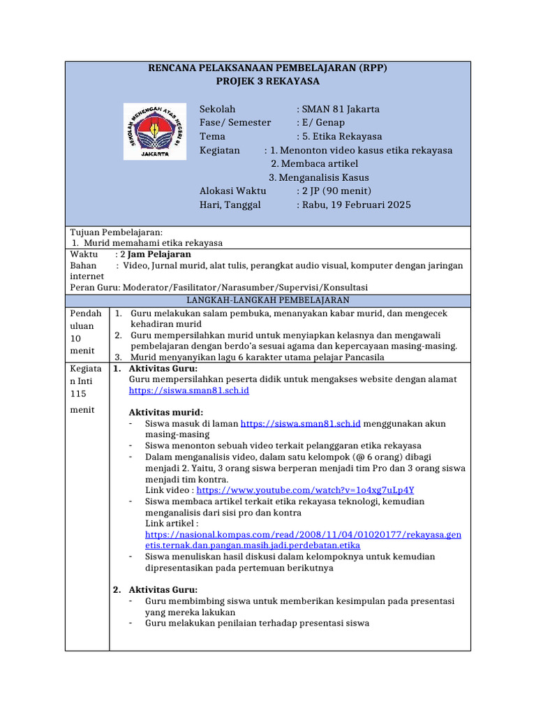 RPP Etika Rekayasa (19022025) | PDF