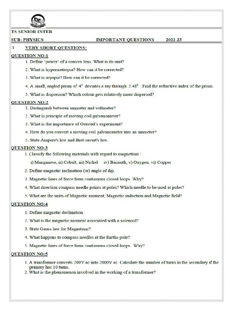 Physics Important PYQ's | PDF