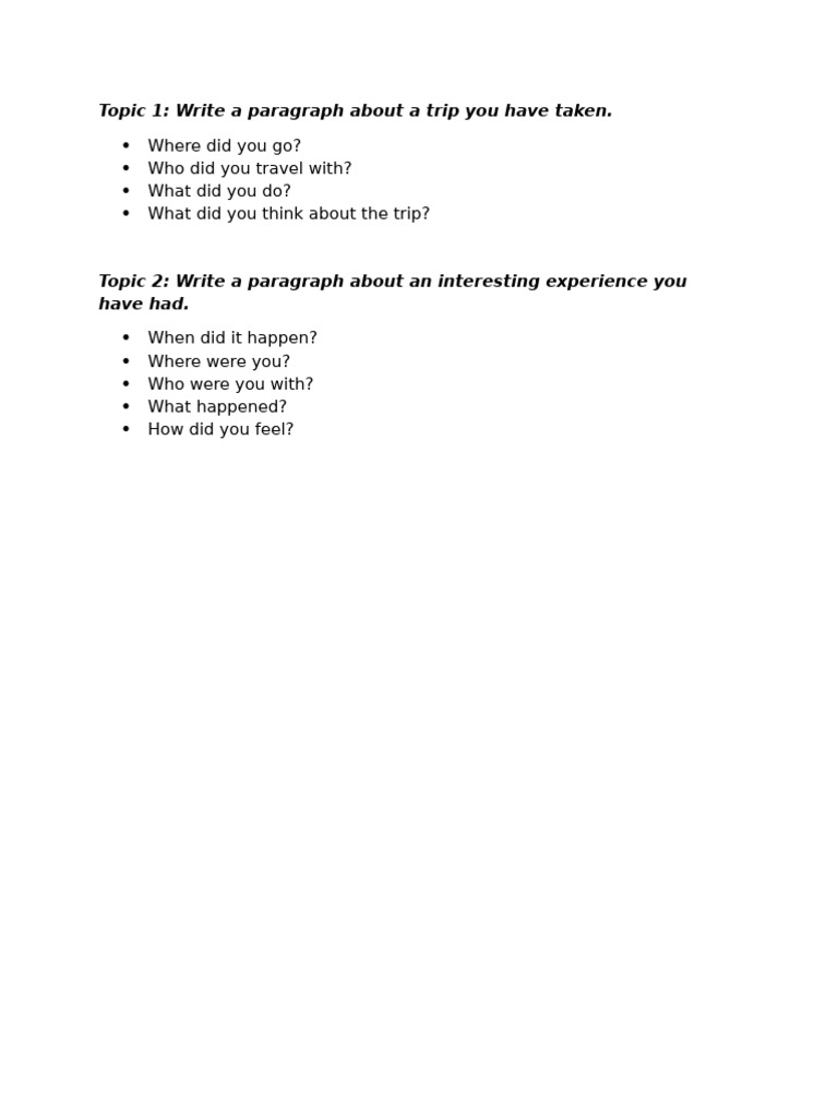 Writing Topics Unit 1 Tn2 | PDF