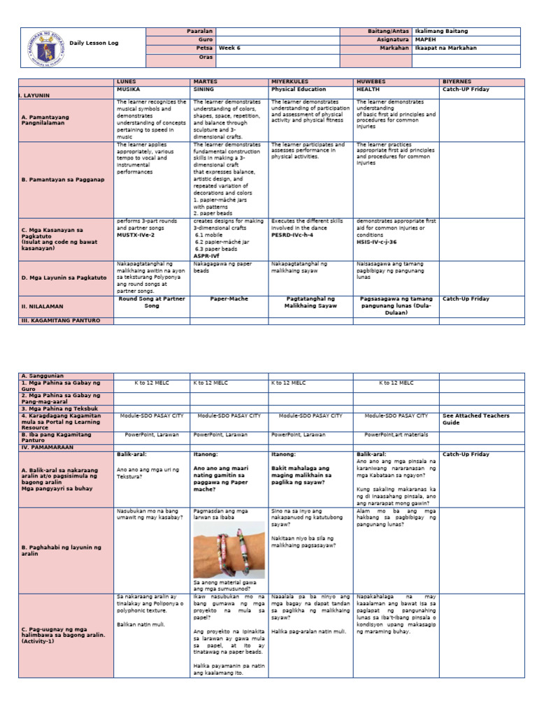 DLL Week 6-Q4 Mapeh 5 | PDF