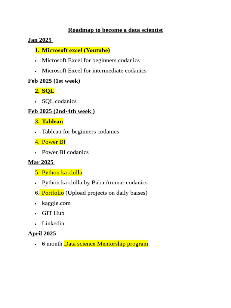 Roadmap To Become A Data Scientist | PDF