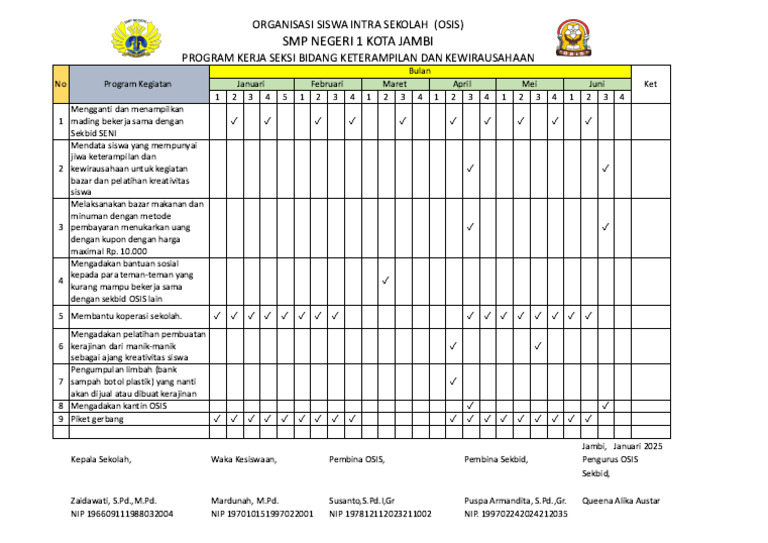 Program Kerja Sekbid Osis Keterampilan Dan Kewirausahaan - Google Sheets | PDF