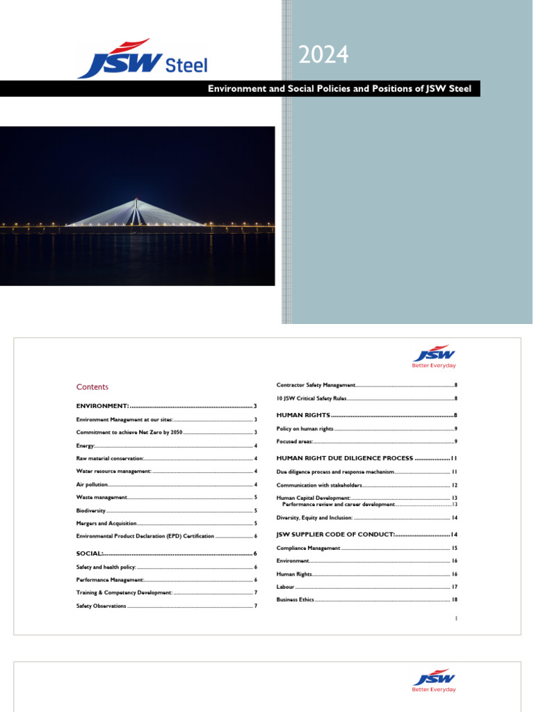 Policies and Positions of JSW Steel 8524 | PDF | Occupational Safety ...