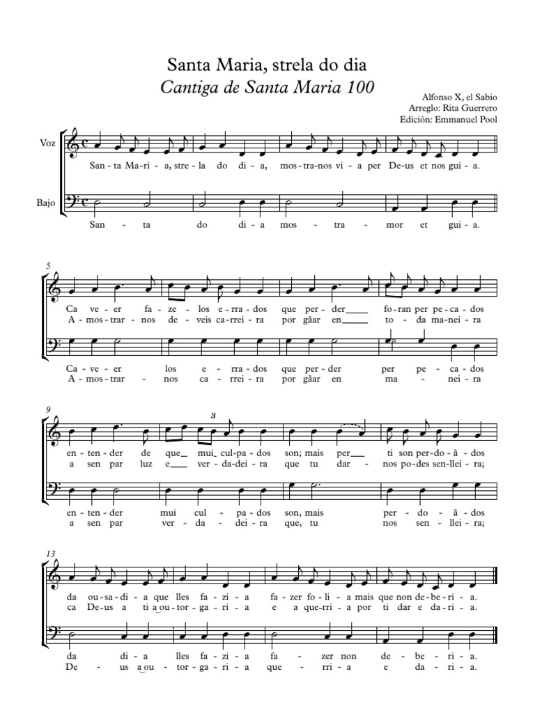Santa Maria, Strela Do Dia Cantiga de Santa Maria 100 - Partitura ...