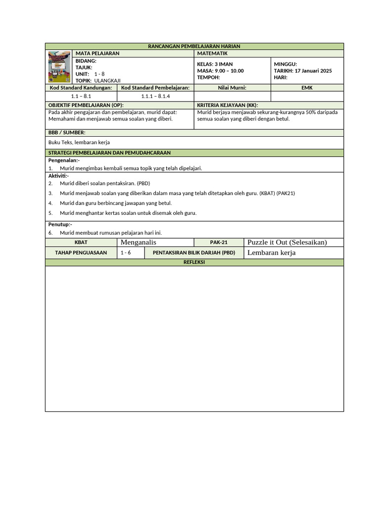 RPH ULANGKAJI - PENTAKSIRAN | PDF