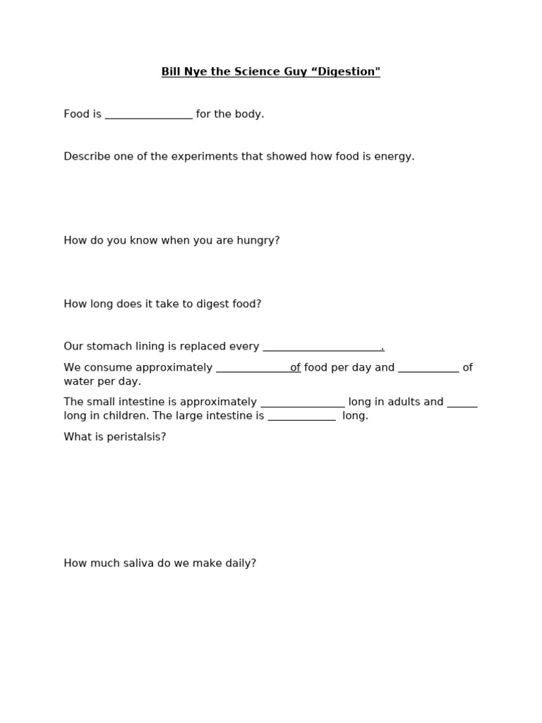 Bill Nye The Science Guy "Digestion | PDF