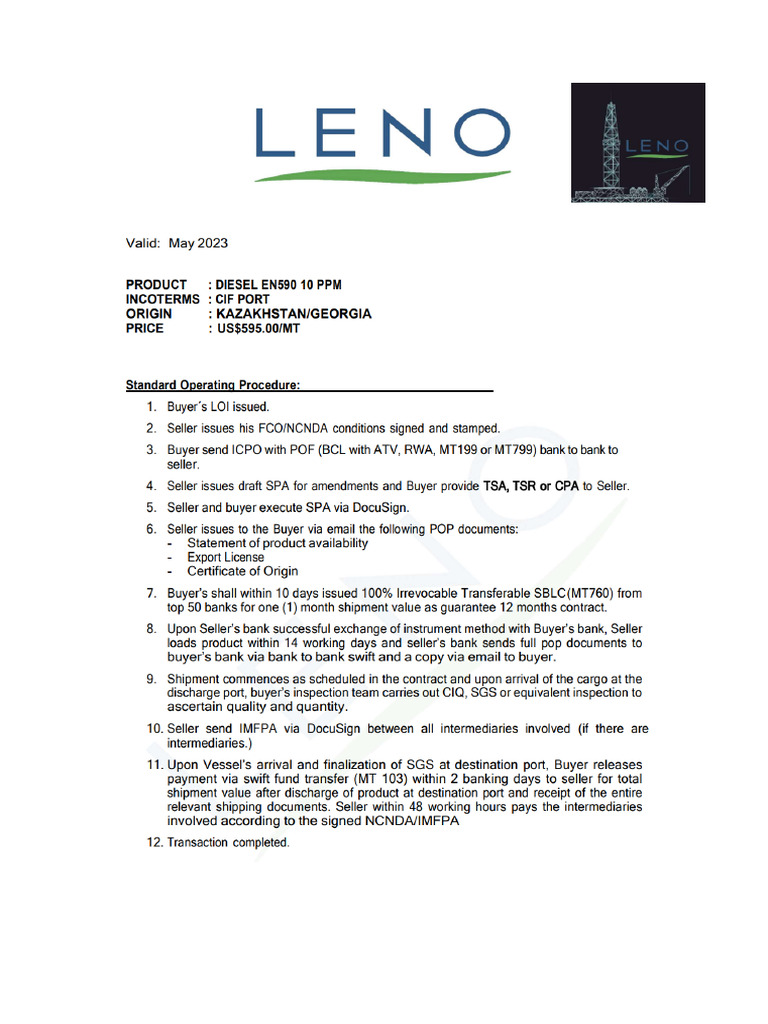 SOP LENO Group EN590 (10 PPM) | PDF