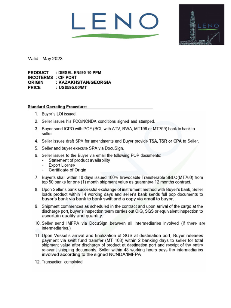 SOP LENO CIF EN590 VESSEL TO TANK | PDF
