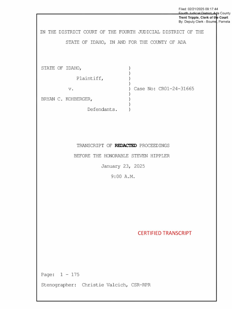 Transcript Redacted Hearing Held Jan23 2025 | PDF | Forensic Science ...