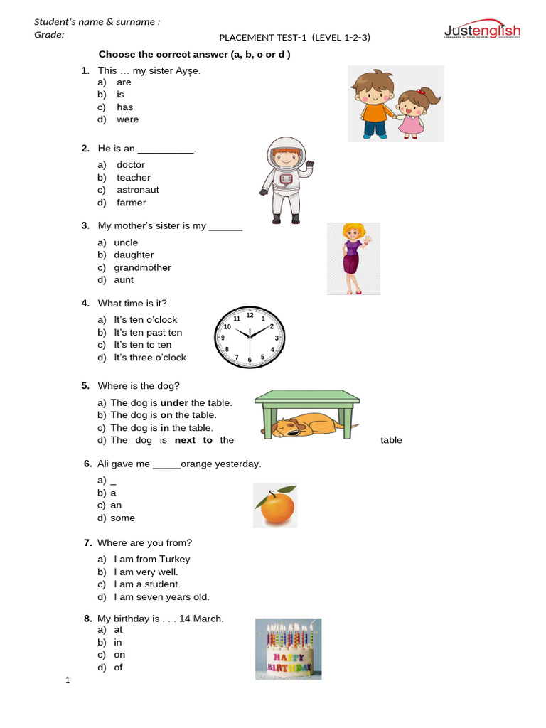 Placement Test 1 (Level1 2 3) | PDF