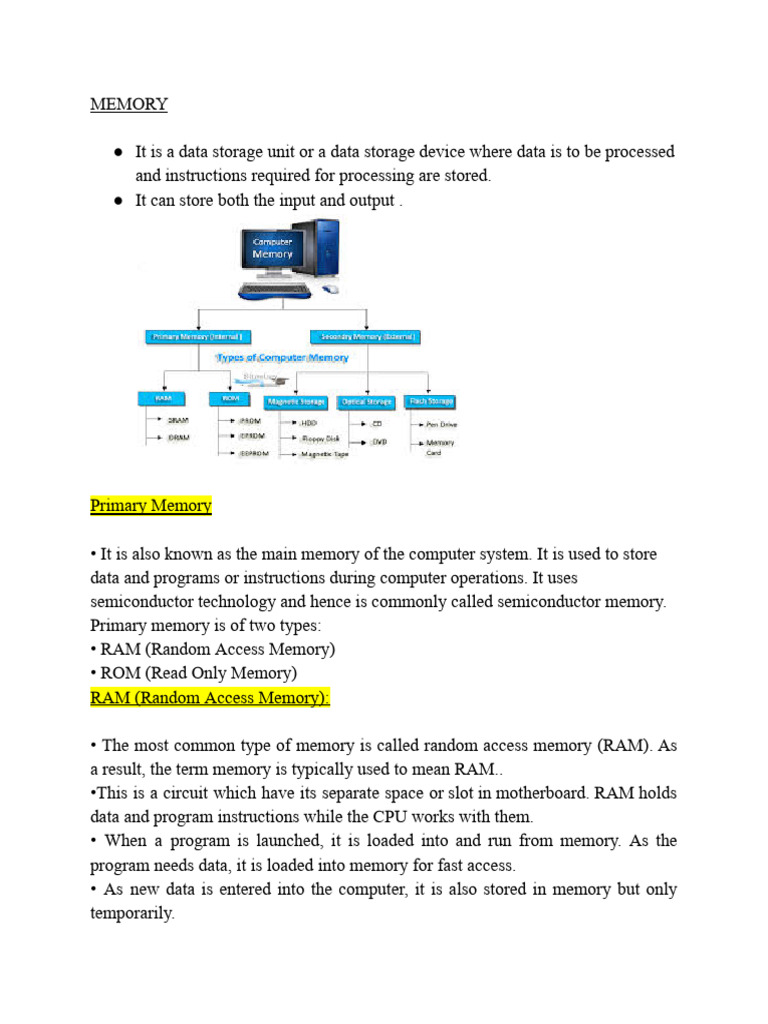 Memory In C Pdf Random Access Memory Computer Data Storage
