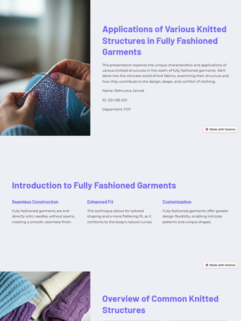 Applications of Various Knitted Structures in Fully Fashioned Garments | PDF | Knitting | Sweater