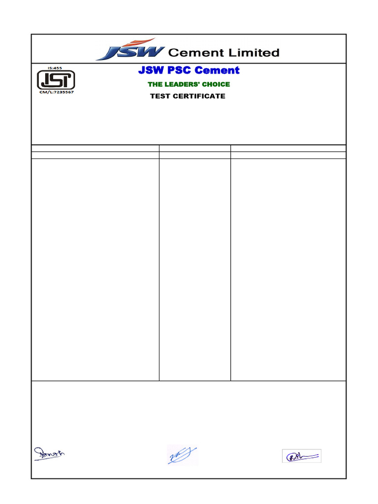 Test Certificate JSW PSC W No35 With 28 Day | PDF | Materials ...